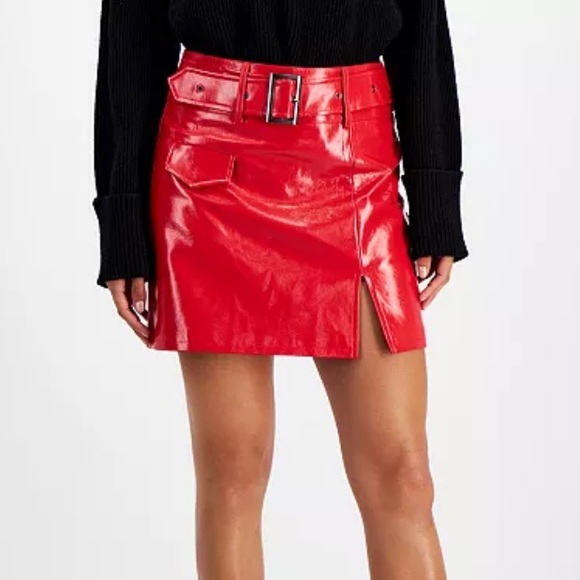 Bar III | Skirts | Bar Iii Womens Cherry Candy Red Patent Belted Mini ...